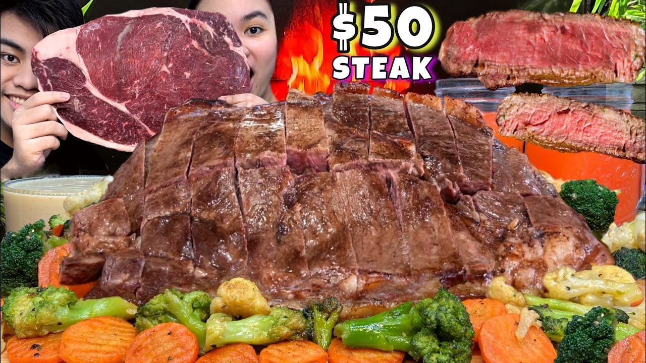 50 DOLLAR STEAK MUKBANG EGG FRIED RICE and GARLIC BUTTER BROCCOLI ...