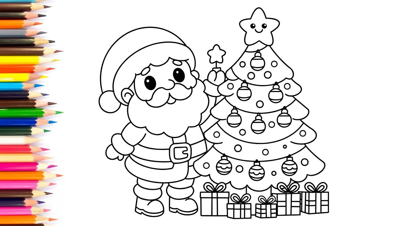 How to draw and color Santa Clause and Christmas Tree | Santa Clause ...