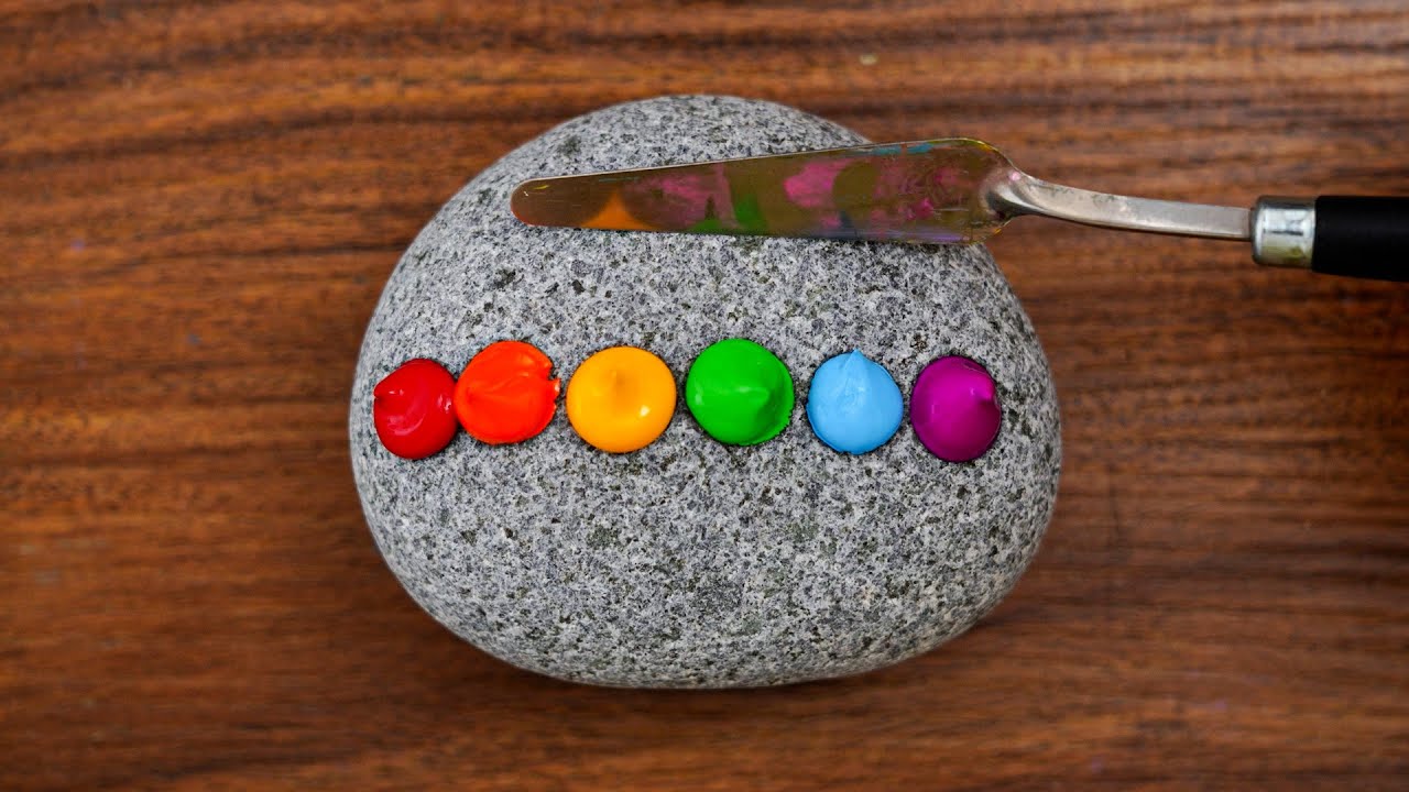 How To Easy & Simple Acrylic Painting on Stone｜Rainbow Colors Painting ...
