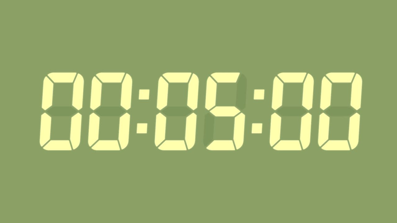 5 Minute Digital Countdown Timer | Olive Green Background | No Sounds ...
