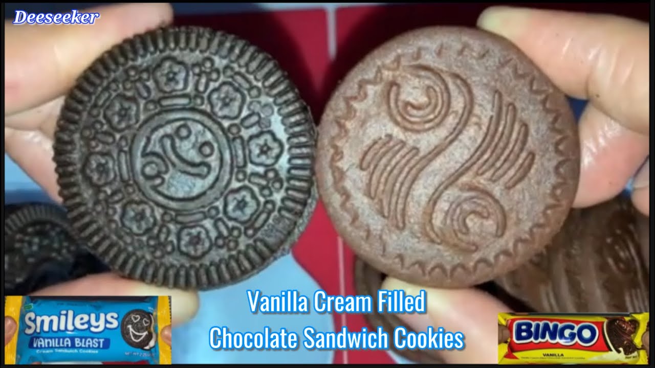 Vanilla Cream Filled Chocolate Sandwich Cookies, Bingo & Smiley ...