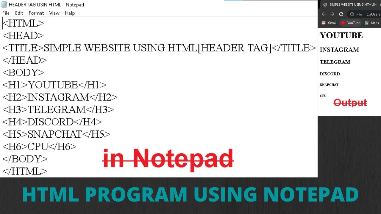 How To Make Simple Html Website Using Notepad|| Header Tag||for New
