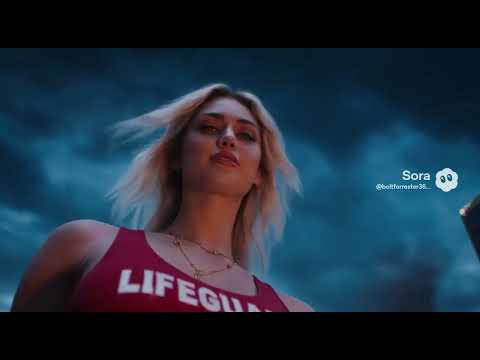 Giantess Miley Cyrus Lifeguard Swimsuit In Sora 2 AI