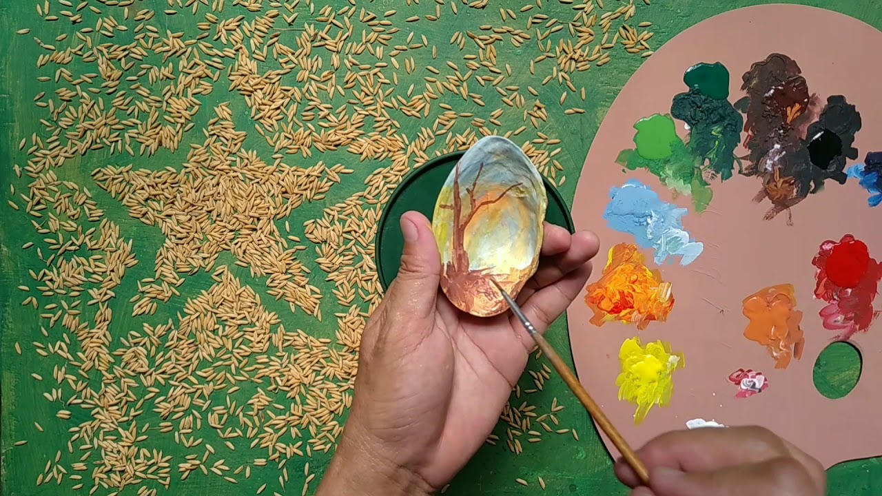 TWO BIRDS. SHELL Painting to (PAROS) -Acrylic on Clam. - YouTube