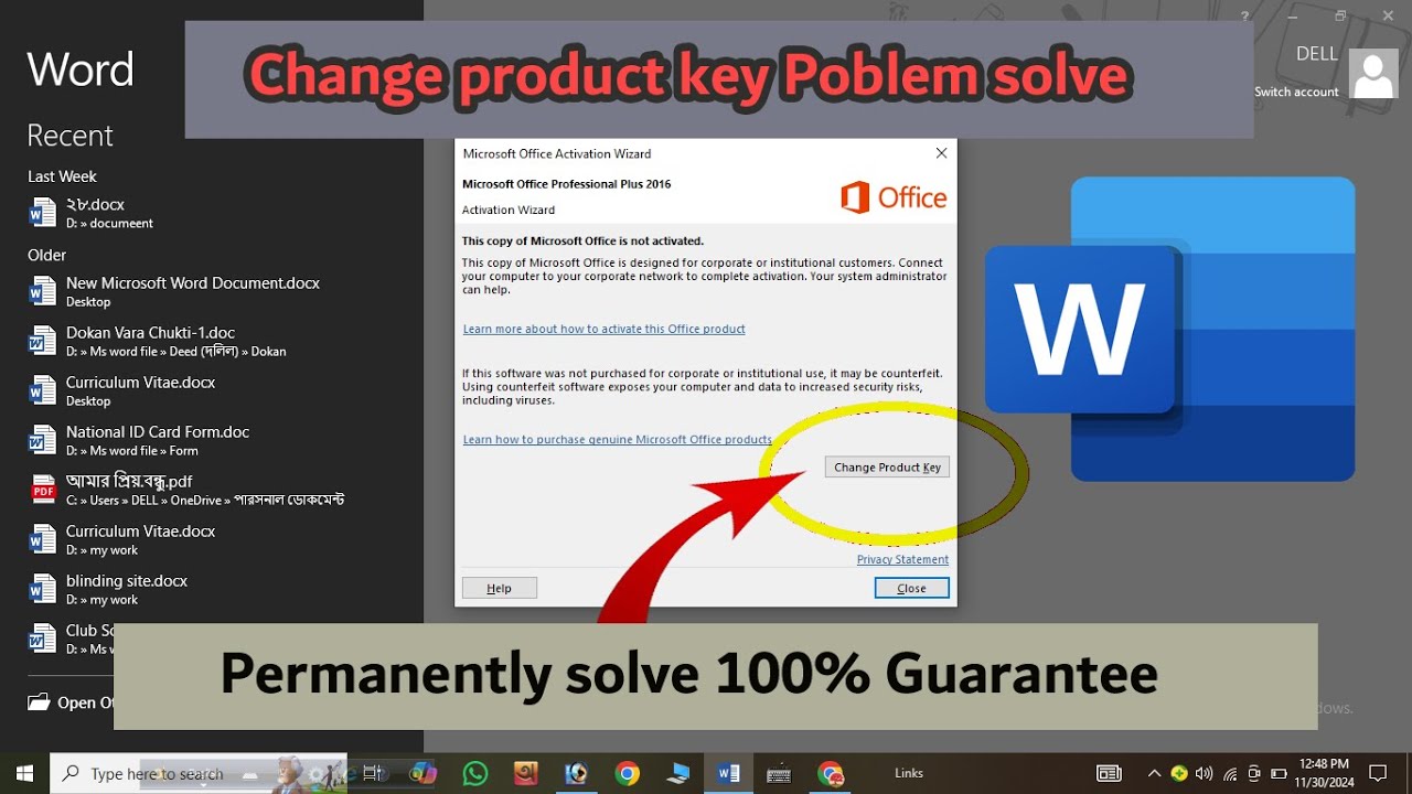 How to Fix MS Word Product Key Issues | product key solve Easy ...
