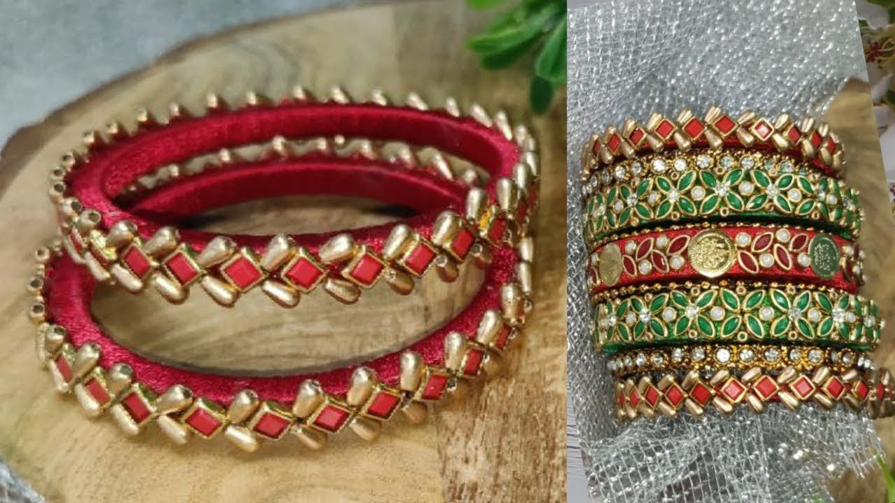 Kundan bangle | Silk thread jewellery making | Silk thread kundan ...
