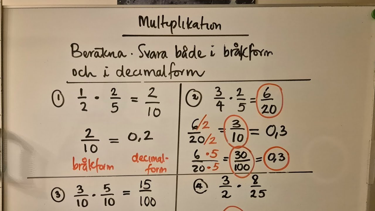 Svara I bråkform och decimalform. Multiplikation av tal i bråkform ...
