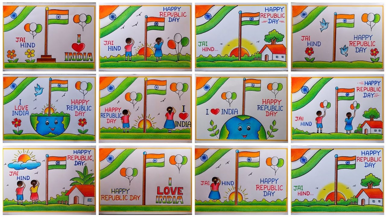 Different types of Republic day drawings | Republic day poster drawings ...
