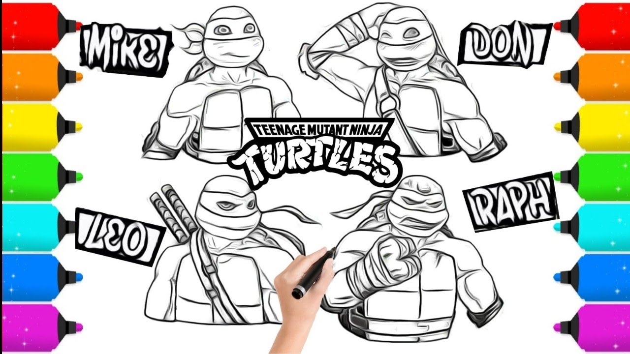 Drawing and coloring TMNT ninja turtles teamwork | super heroes ...