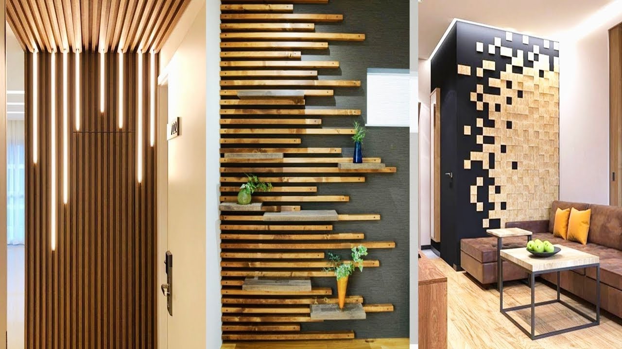 Wooden Wall Panel Interior Design | Accent Wall Paneling LED Lights ...
