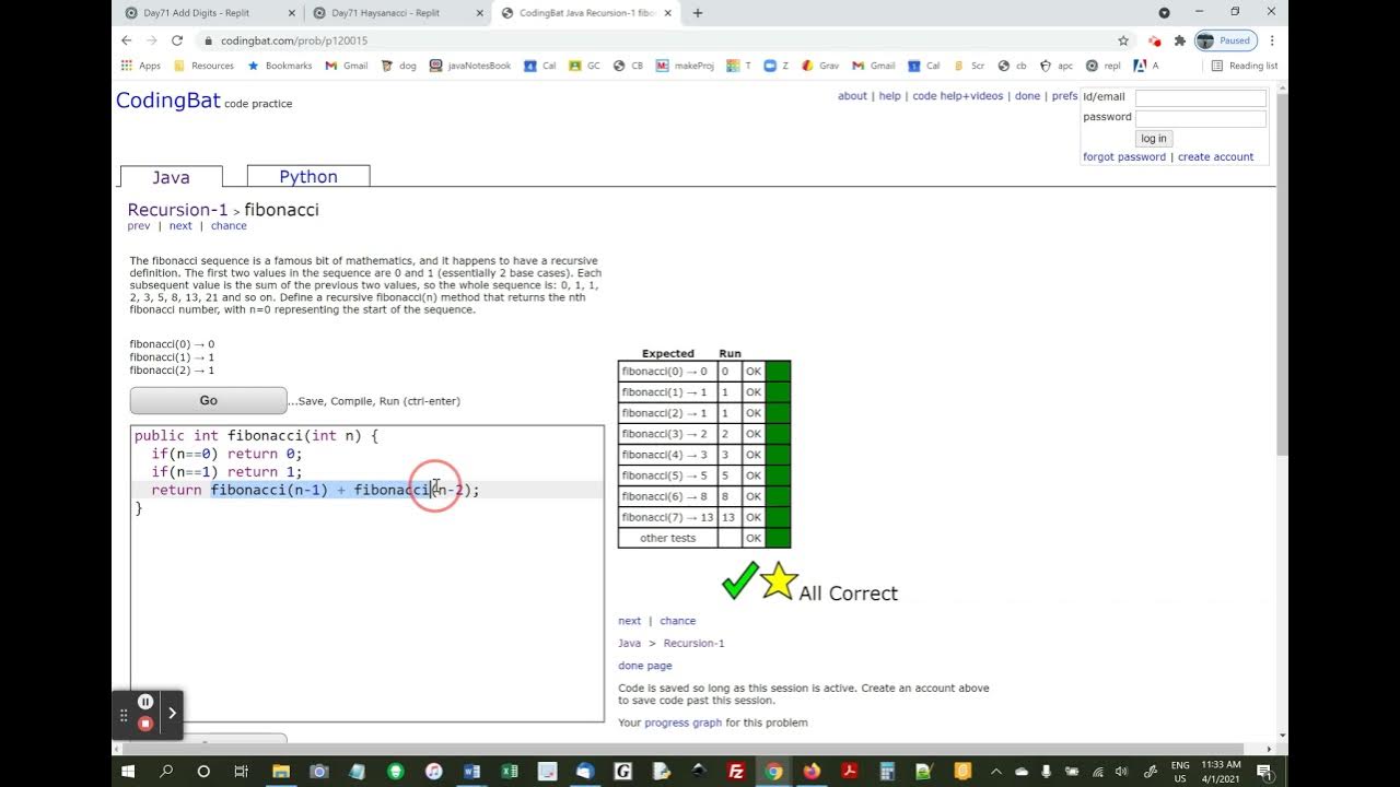 CodingBat com first 6 Recursion 1 problems - YouTube