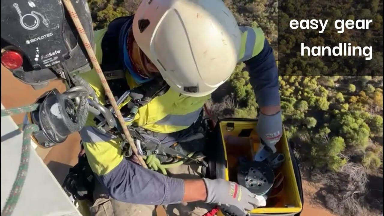 Wingman rope access gear bags working on wind blades - YouTube