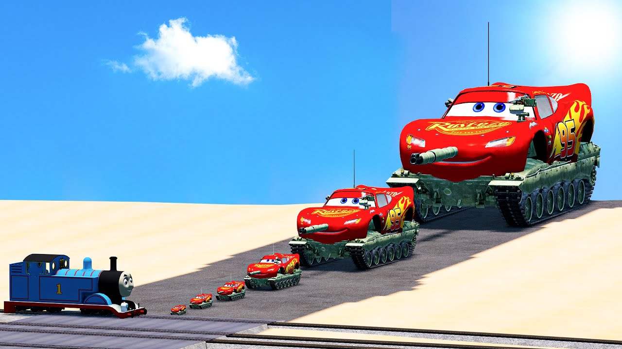 Big & Small McQueen Tank vs Thomas the Tank Engine Train - BeamNG.Drive ...