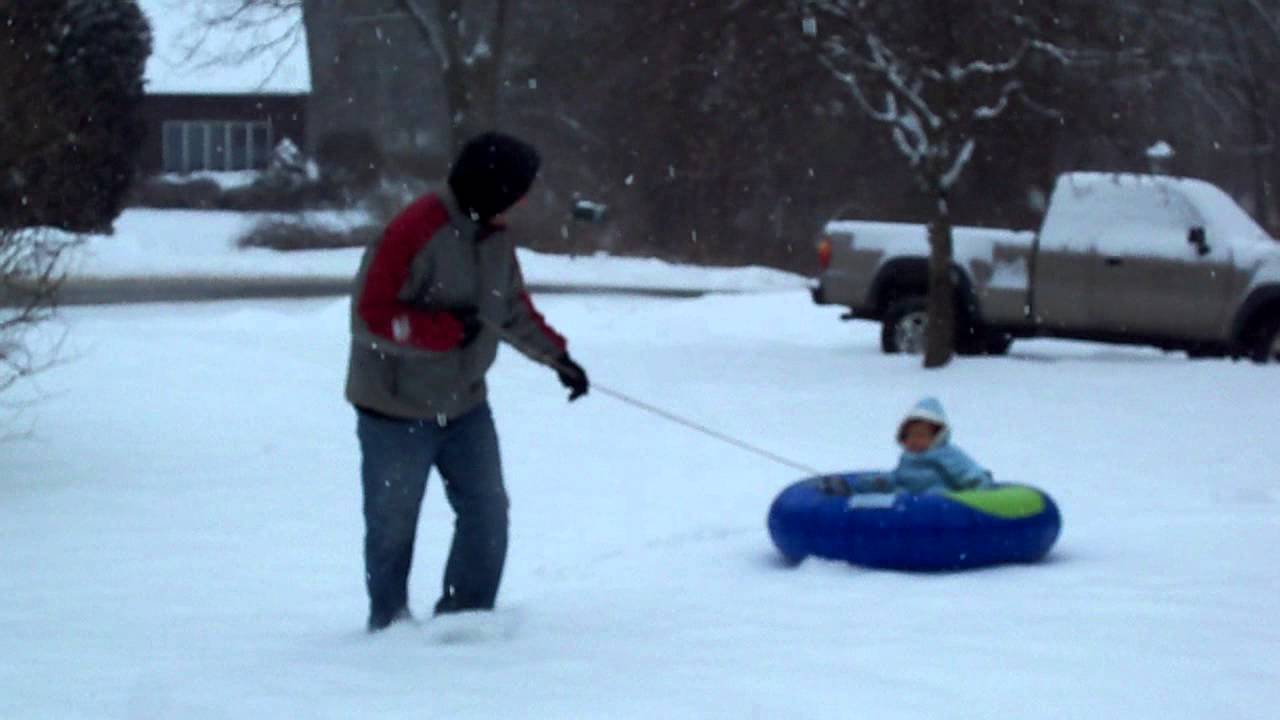 ian's first sled ride - YouTube
