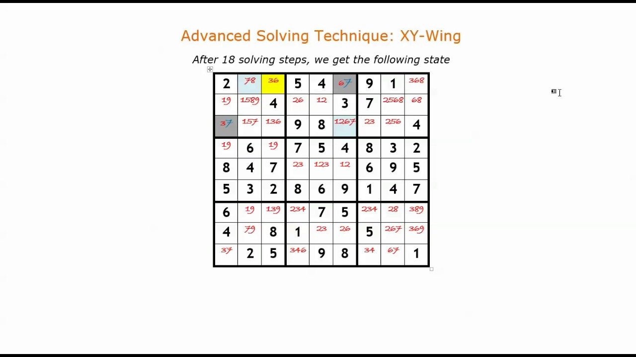 Advanced Solving Sudoku Technique XY wing YouTube Advanced Solving Sudoku Technique XY wing YouTube
