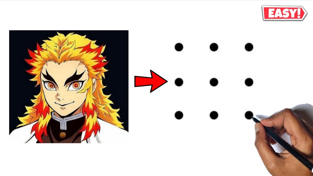 Kyojuro Rengoku Drawing Easy | How To Draw Rengoku From Dots | Anime ...