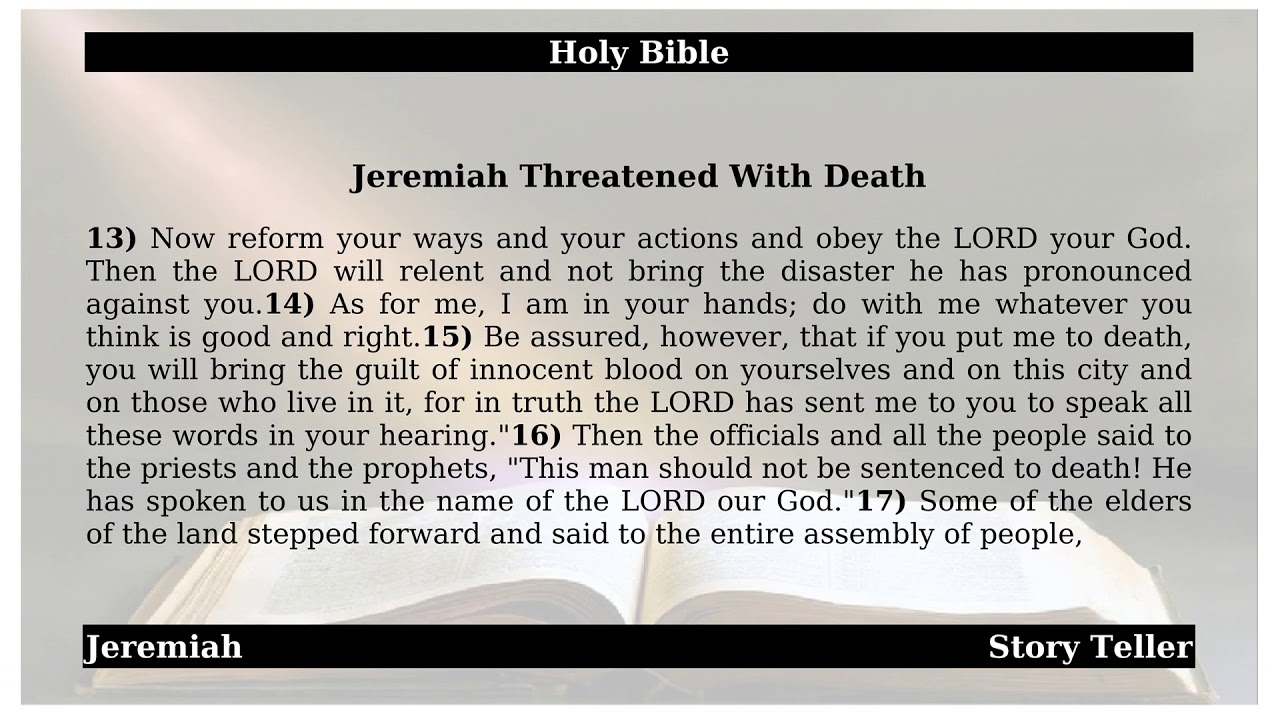 Jeremiah - Chapter 26 - Jeremiah Threatened With Death - The Holy Bible ...