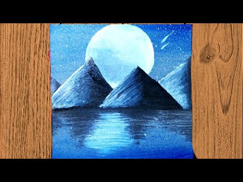 Moonlight Night Scenery Drawing With Acrylic||How To Draw A Moon - YouTube