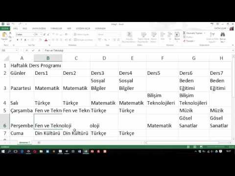 Excel ile Ders Programı Yapımı (başlangıç)