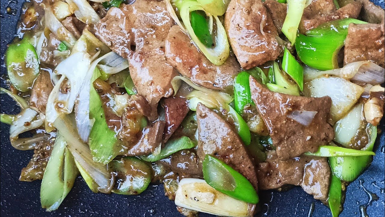 ตับหมูผัดต้นหอมญี่ปุ่น ตับหมูนุ่ม ไม่มีกลิ่นคาว ( Stir Fried Leek With ...