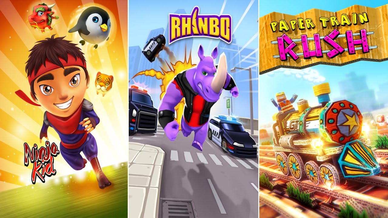 Ninja Kid Run vs Rhinbo Runner Game vs Paper Train: Rush - YouTube