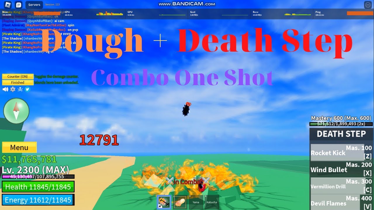 Combo [Dough + Death Step] One Shot [🔥 🔵 UPDATE] Blox Fruits | Rồng ...