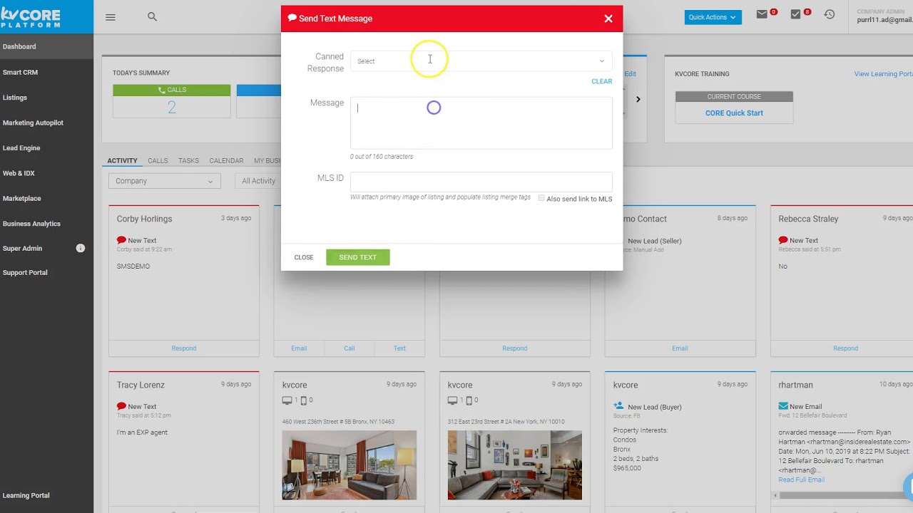 kvCORE How to Text from the Dashboard - YouTube