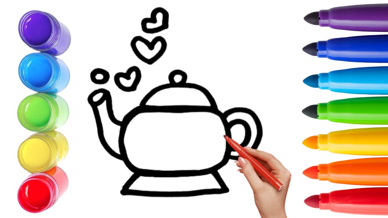 How To Draw cute tea pot Drawing, Painting & Coloring For Kids and ...