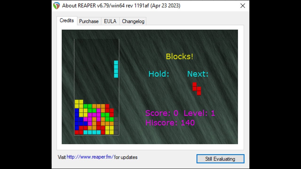 Blocks (Tetris minigame in REAPER) gameplay - YouTube