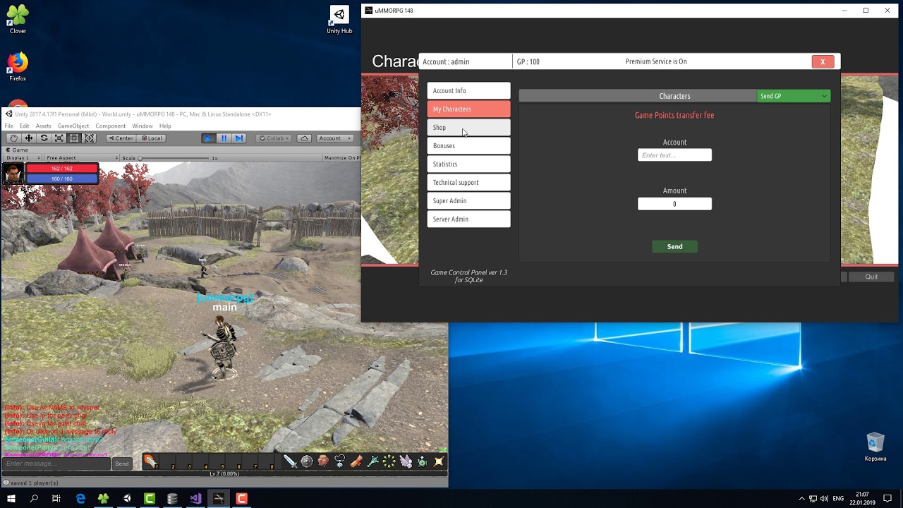 Game Control Panel for uMMORPG - YouTube