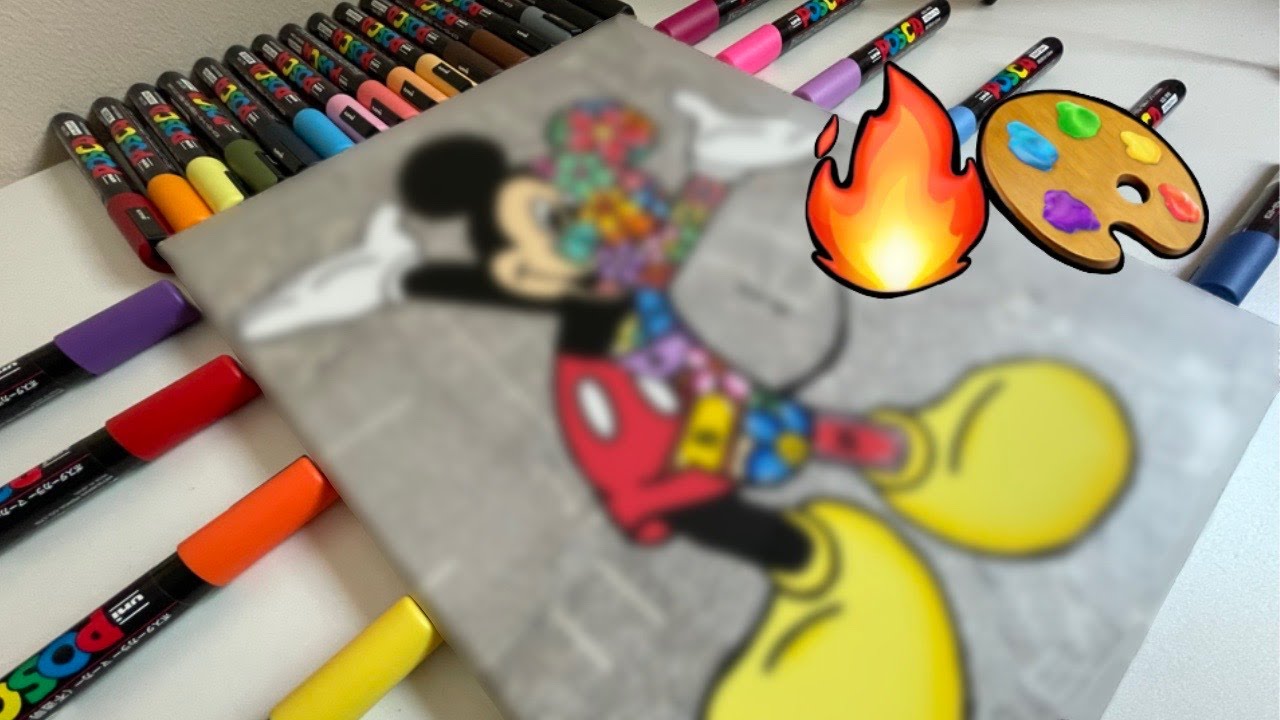 MICKEY MOUSE DOODLE CANVAS WITH POSCA MARKERS 👀🎨 #posca #art # ...