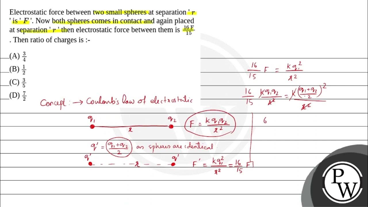 Electrostatic force between two small spheres at separation ' \( r \) ' is ' \( F \) '. Now both ...
