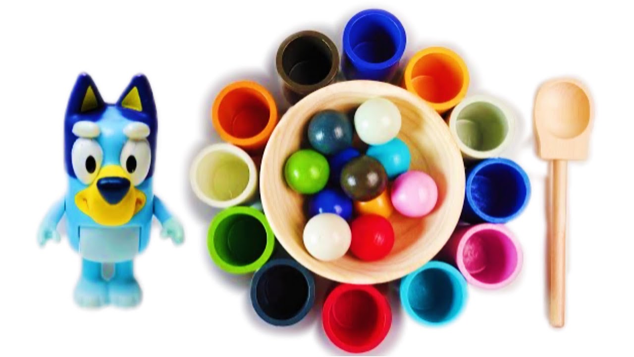 Learn Colours with Bluey using Rainbow Balls and Cups | Learning Video ...