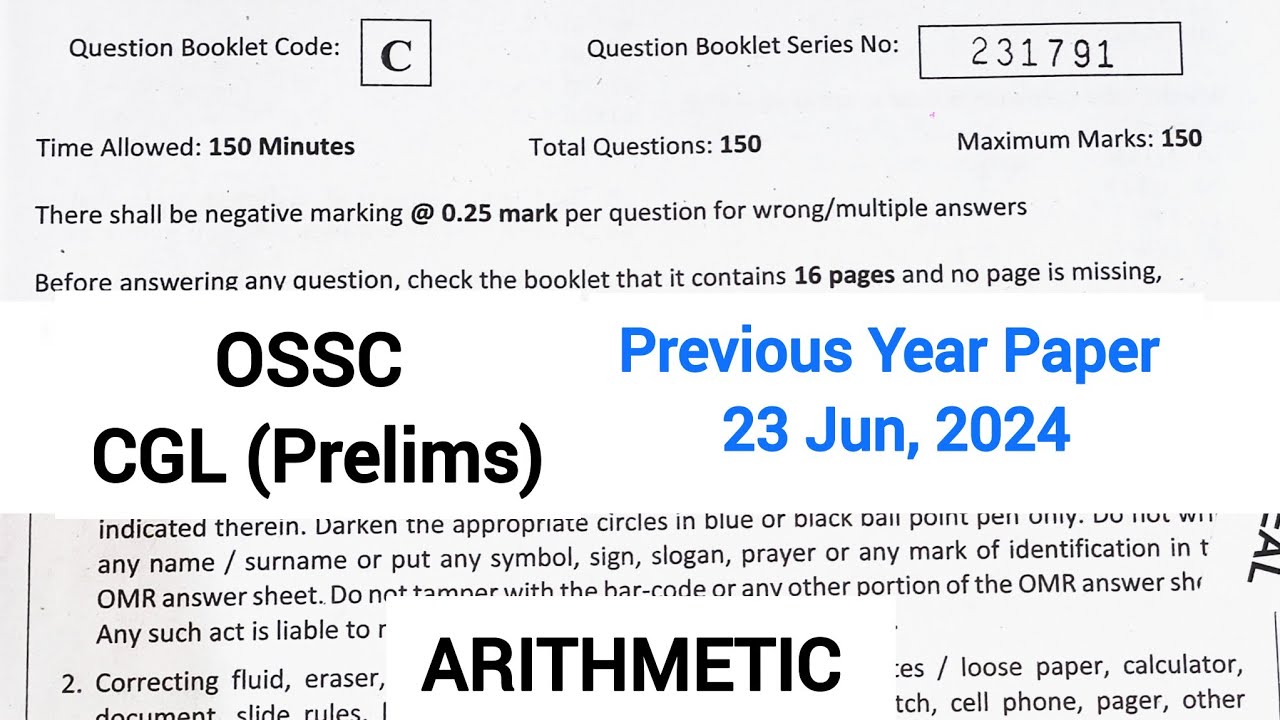 OSSC CGL Prelims // OSSC Combined Graduate Level ARITHMETIC questions # ...