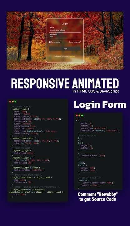 Responsive Animated Login Form In Html Css And Javascript 🪄 Javascript Html Webdesign Coding