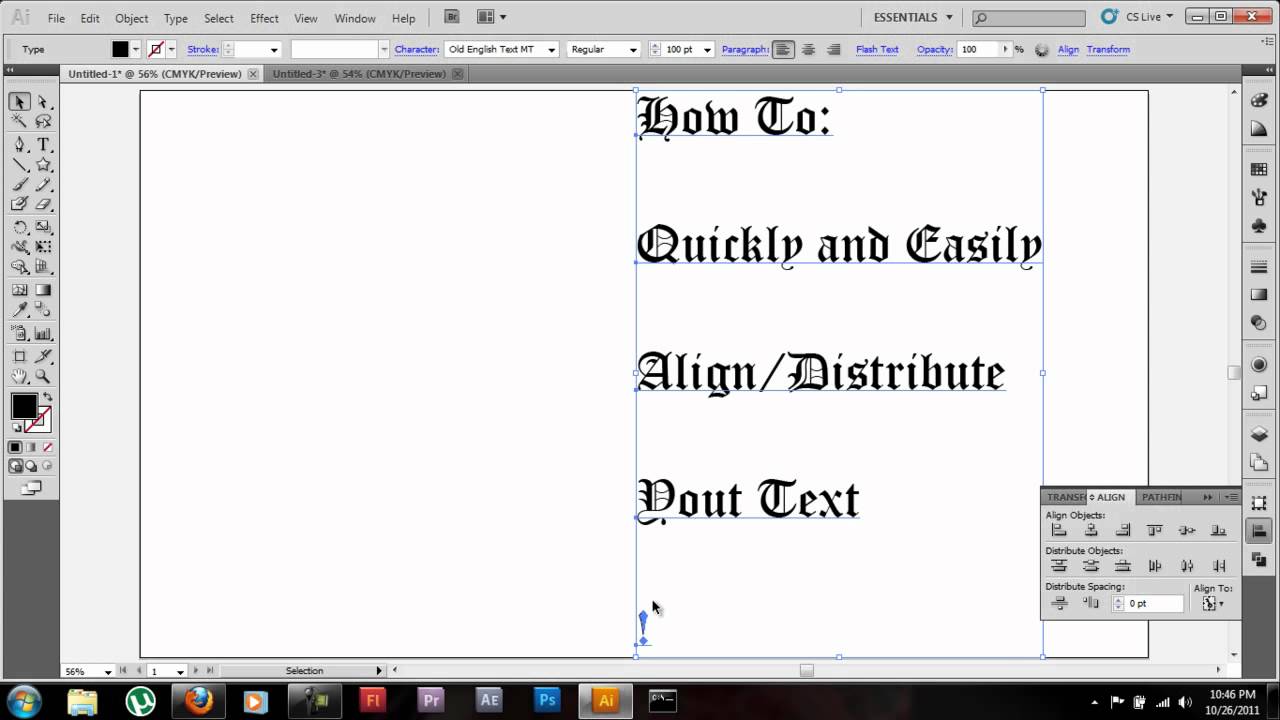 Adobe Illustrator CS5 Tutorial: align & distribute text/objects (in depth) - YouTube