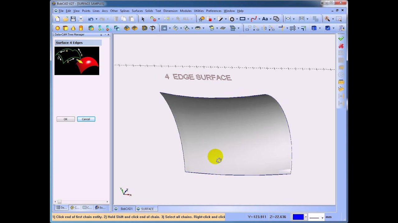 4 edge surface BobCAD V27 - YouTube