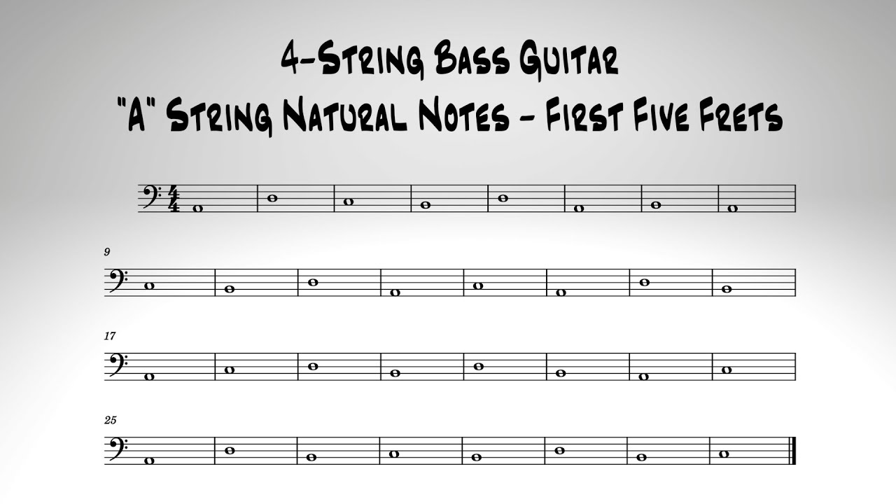 Beginner Bass Sight Reading | First 5 Frets on the "A" String | Natural ...