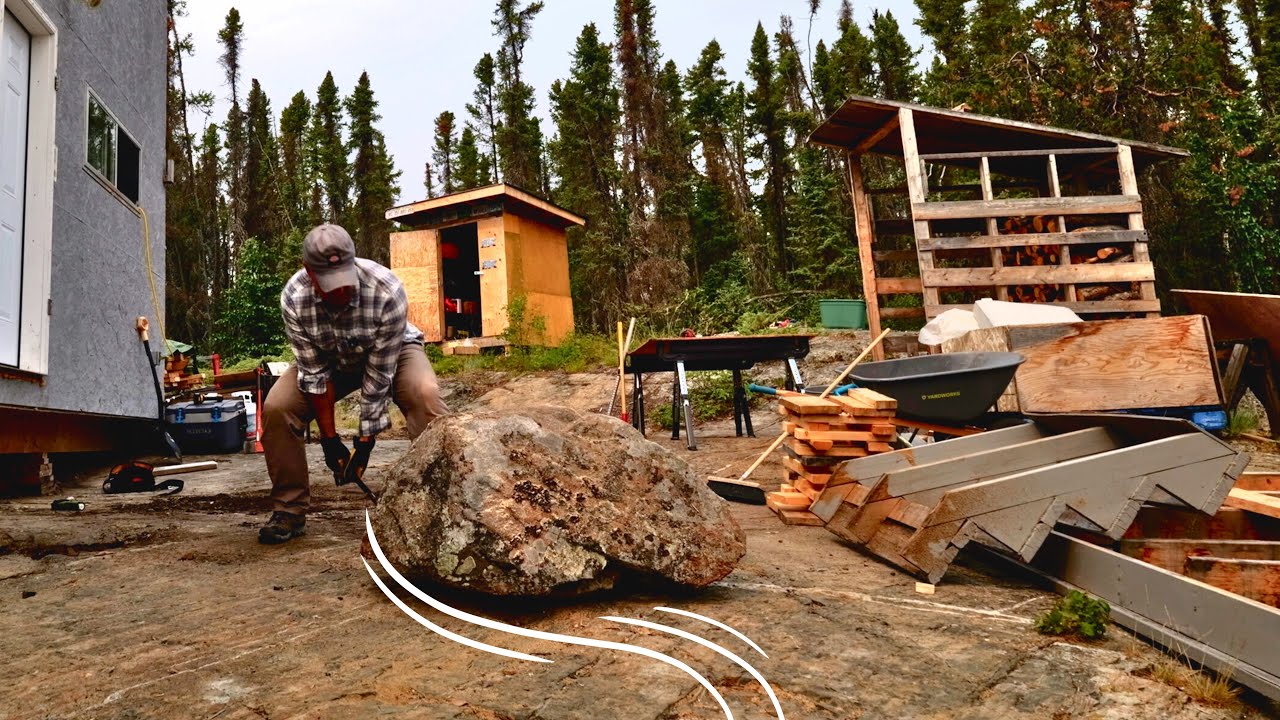 Wrecking Deck, Removing Big Boulder at Cabin - YouTube