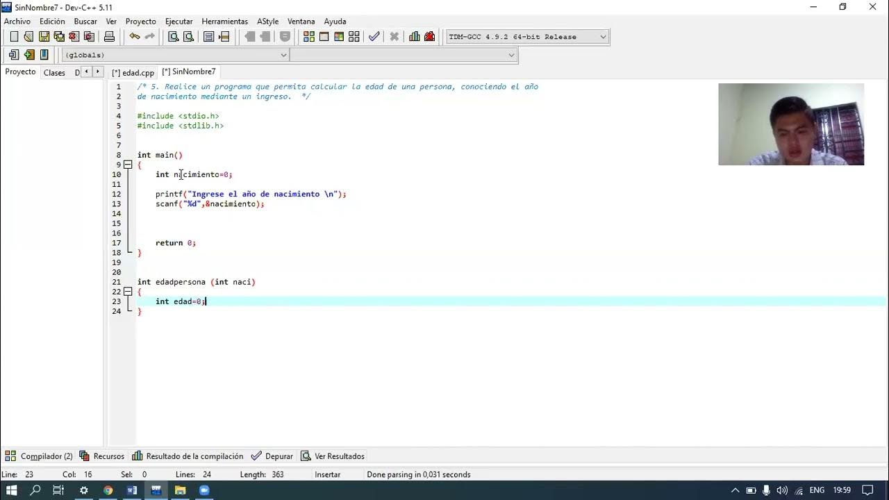 Calculo de edad con funciones - en Dev-C++ - YouTube