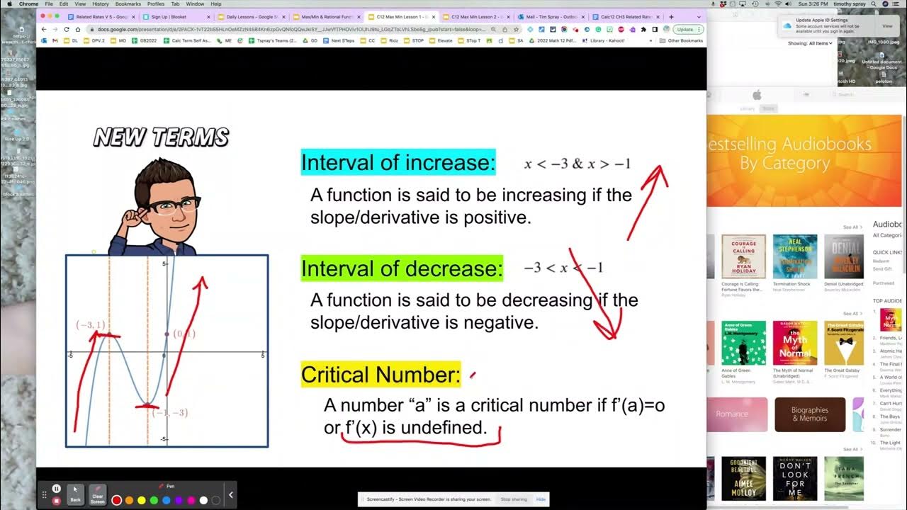 Calc 12: Max/min Increasing and decreasing functions. - YouTube