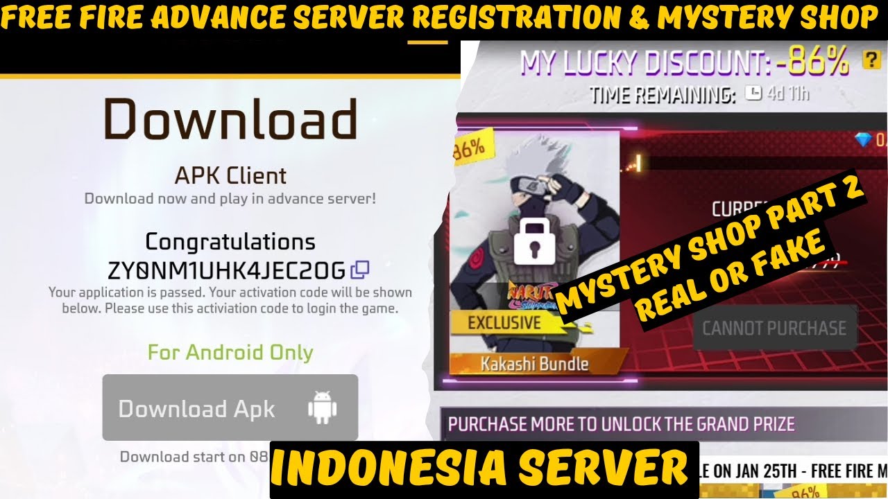 Free fire advance server registration & Indonesia server mystery shop ...