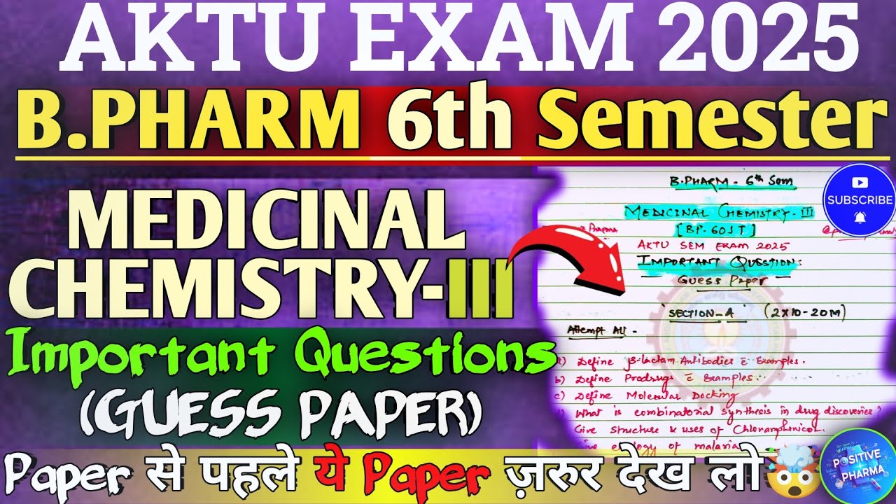 MEDICINAL CHEMISTRY-III (BP601T) | IMPORTANT QUESTIONS | GUESS PAPER ...