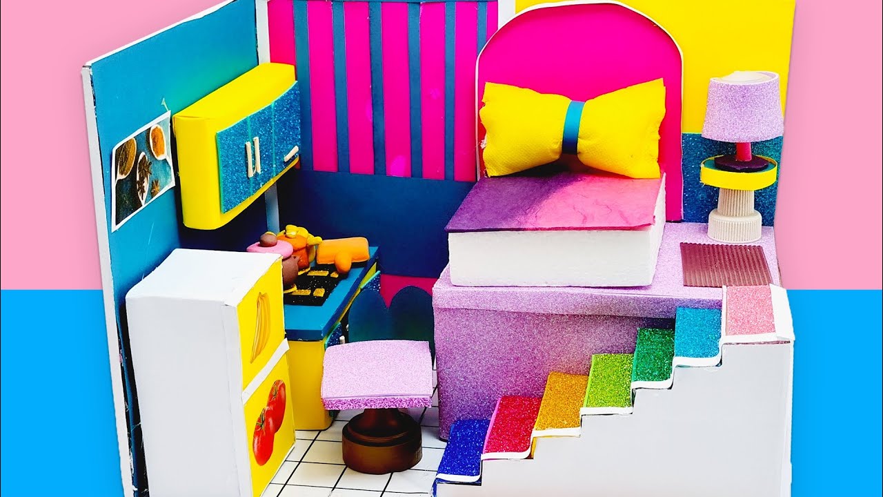 Build New Miniature House Rainbow Stairs from Clay and Crafts Papers ...