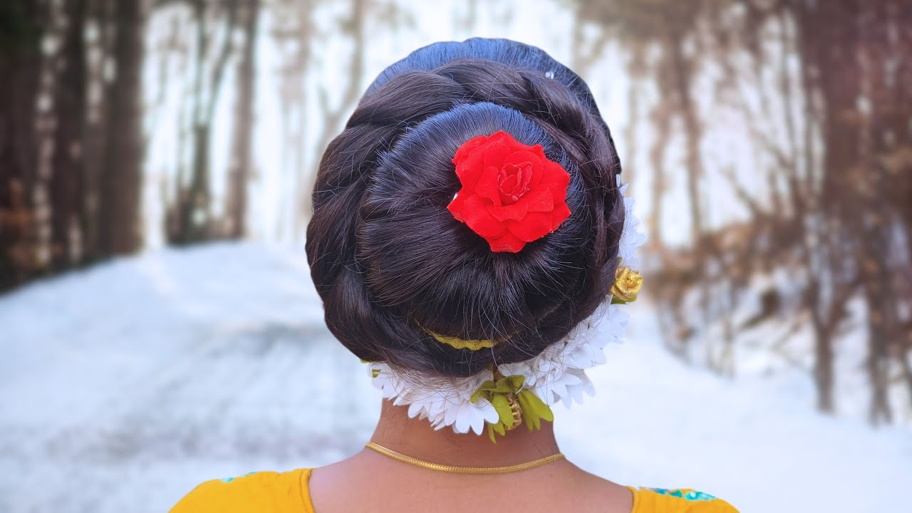 Donut Bun Updo with Rose & Clutcher | EASY Longhair Hairstyle - YouTube