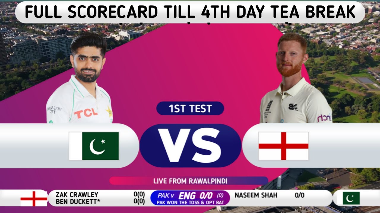 Full scorecard Day 4 Tea Break | Pakistan vs England 1st test | pak vs ...