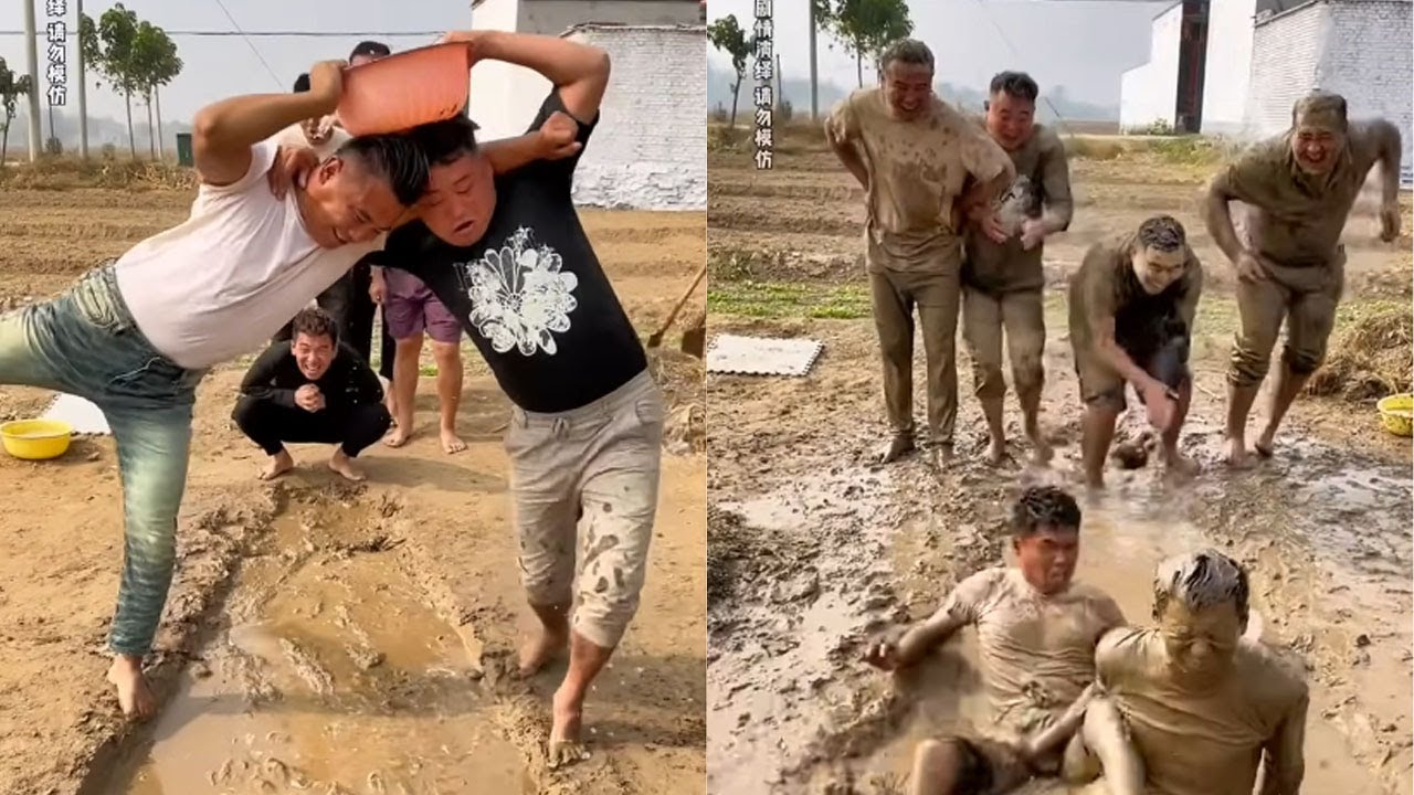 Carrying a basin of water over the mud pit challenge. Couple ...