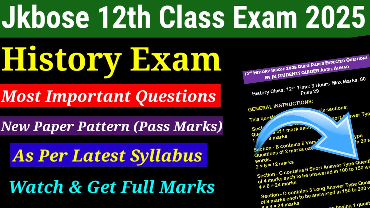 Jkbose Class 12th History Guess Paper 2025 Most Important Questions ...