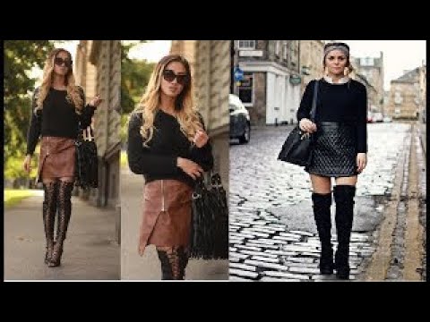 Romantic Elegant Leather Skirt And Over The Knee High Boots
