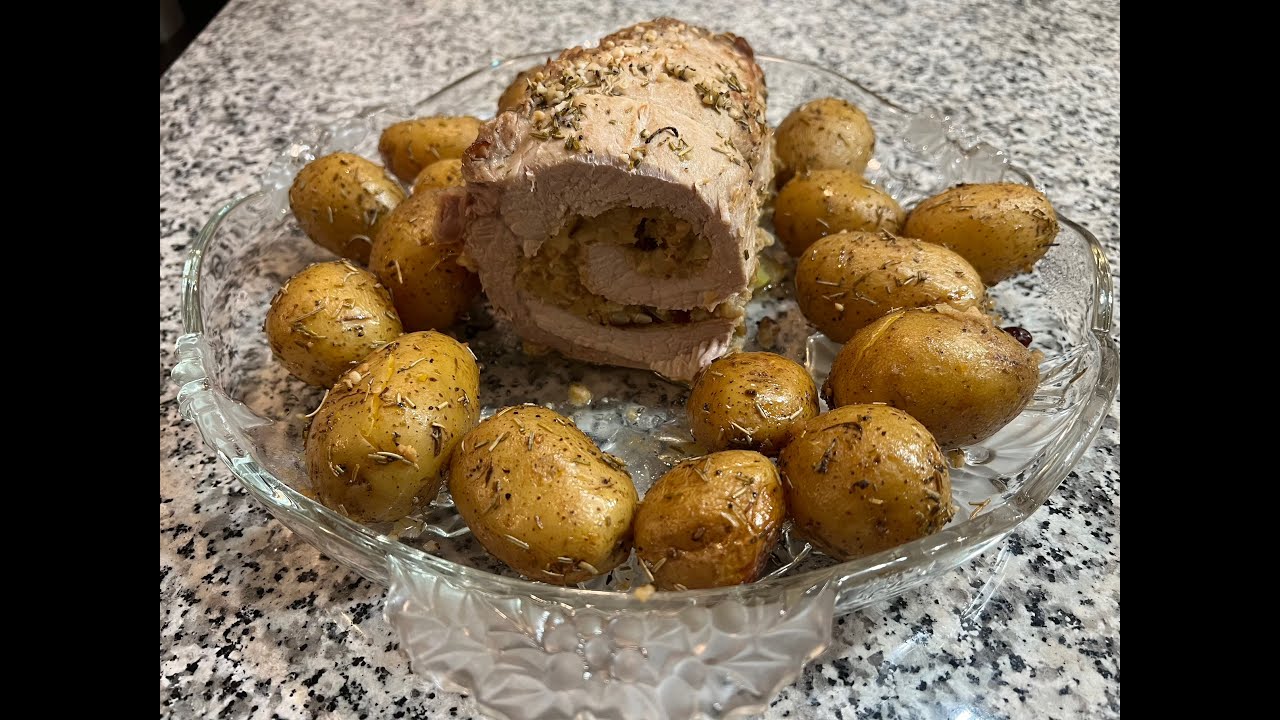 Stuffed Pork Loin with Roasted Potatoes - YouTube